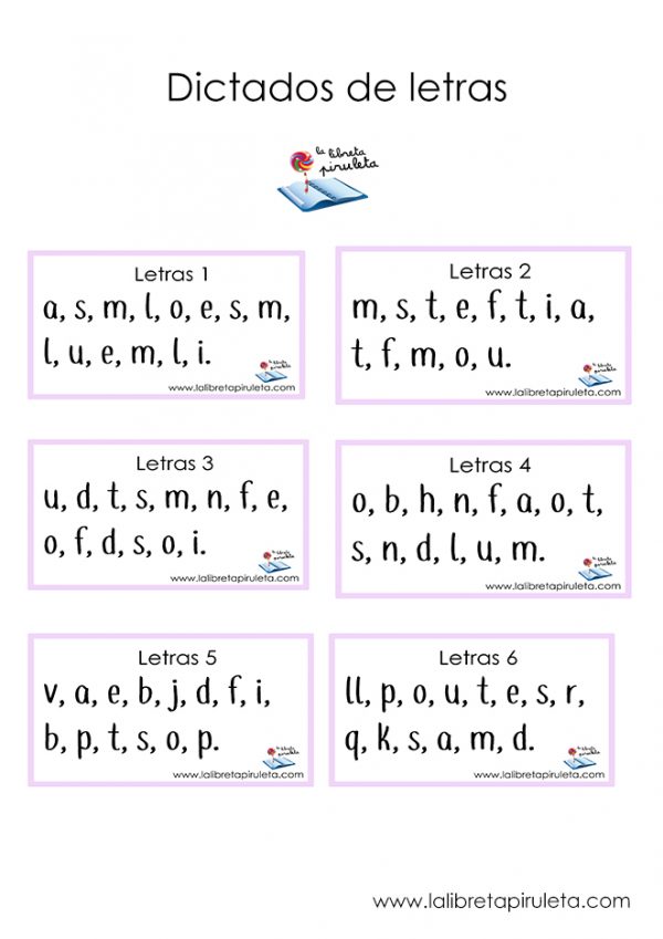 Tarjetas de dictado de letras y sílabas - La libreta piruleta